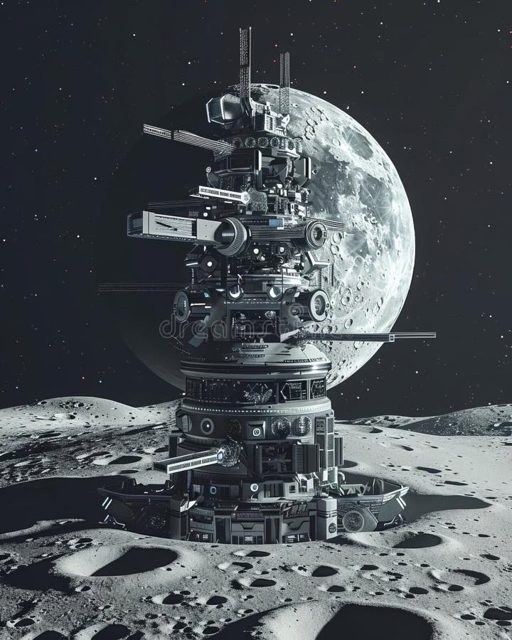 Graphic of Iconic Representation of Futuristic Technology on the Moon ...