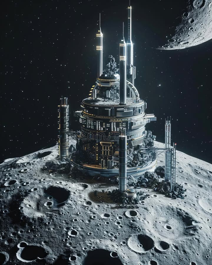 Graphic of Iconic Representation of Futuristic Technology on the Moon ...