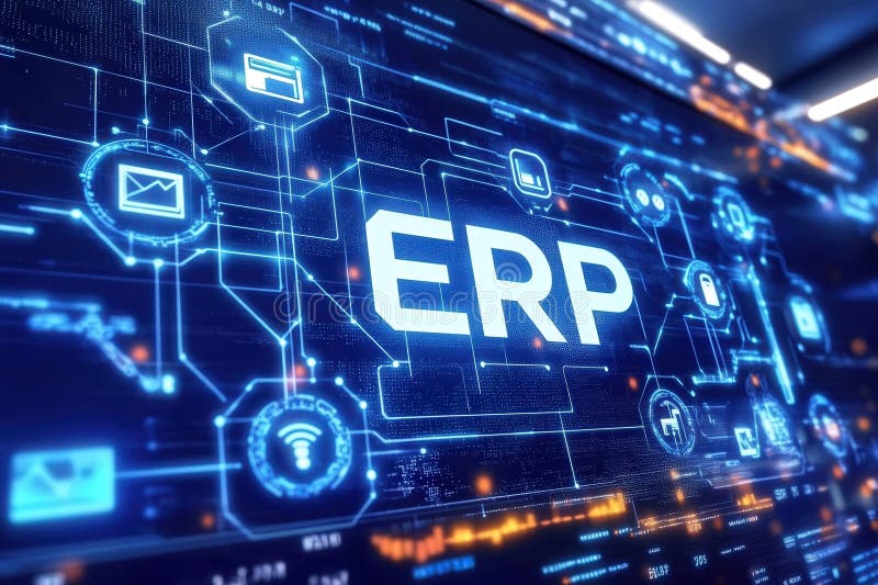 Visual Representation of ERP Systems Showcasing Interconnected Digital ...