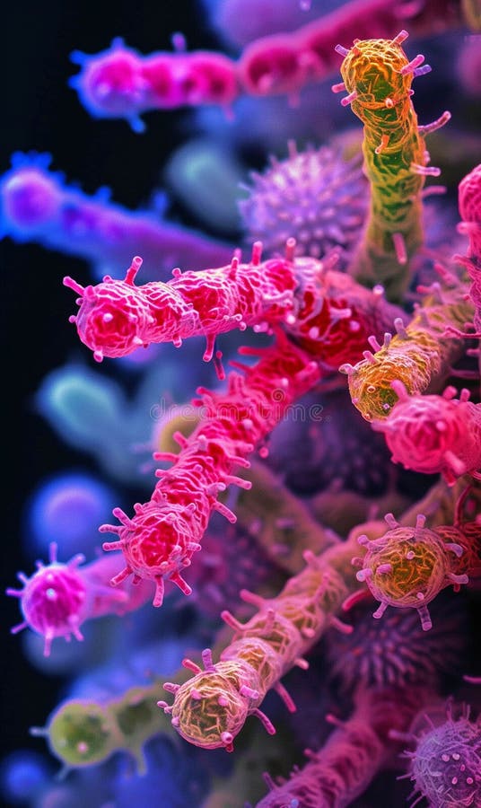 Graphic Illustration of Bacteria of Different Colors on a Dark ...