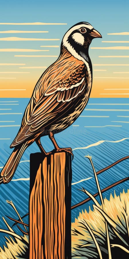 Graphic Illustration of a Bird on a Wooden Post by Tim Doyle Stock Illustration - Illustration ...