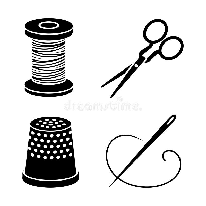 Sewing Tools Spool Scissors Thimble Needle Thread Vector Stock ...