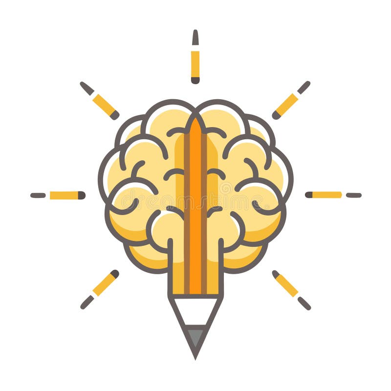 Creative Brain with Pencil Icon for Ideas and Conceptual Thinking Stock ...