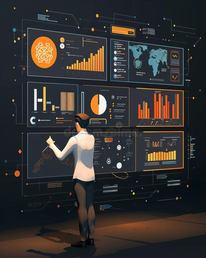 Graphic of Illustration of a Business Professional Using AI for Data ...