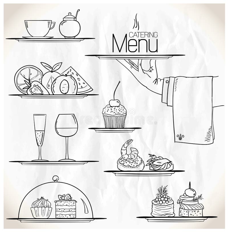 Graphic Illustration with Catering Symbols. Stock Vector - Illustration ...