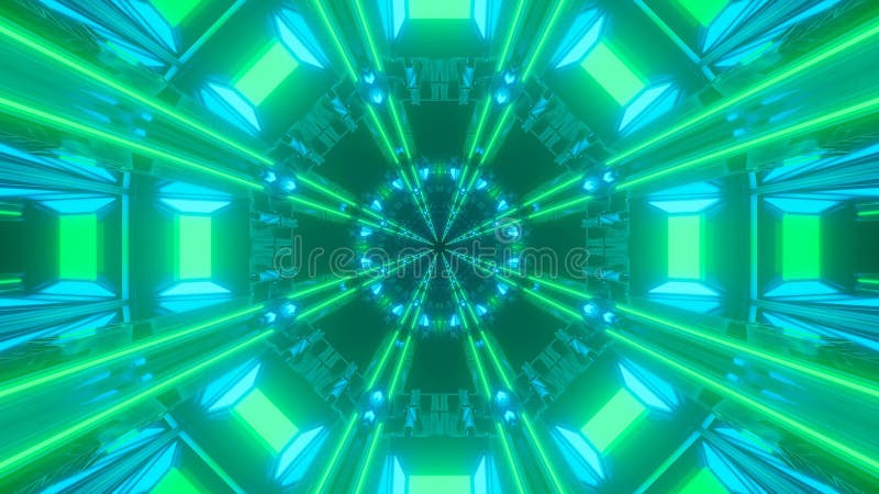 Graphic Illustration of 3D Rendered Futuristic Green and Blue Geometric ...
