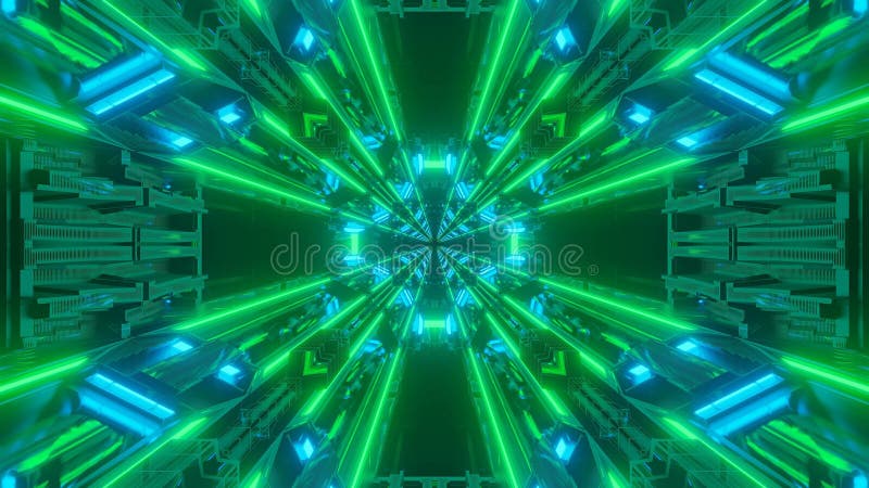 Graphic Illustration of 3D Rendered Futuristic Green and Blue Geometric ...