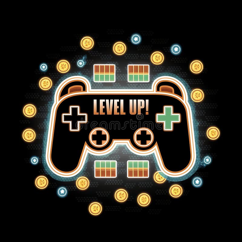 Graphic Illustration Featuring a Stylized Game Controller with Level Up ...