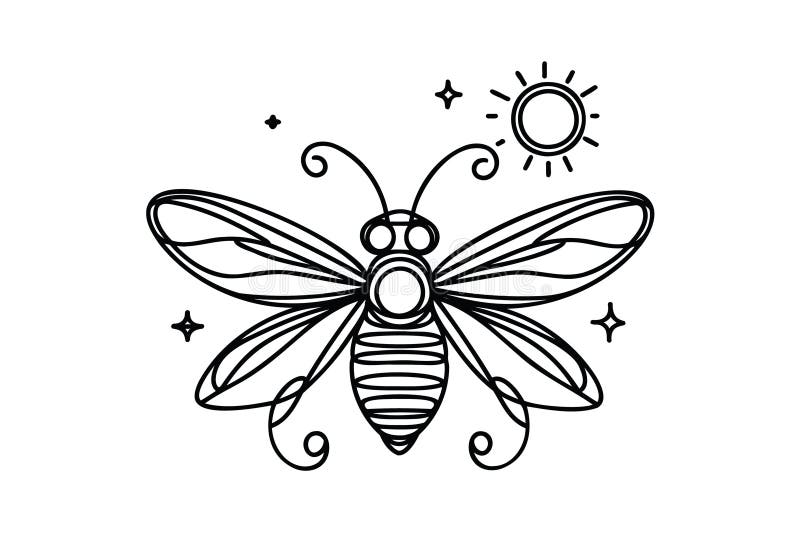 Graphic Illustration of a Firefly Beetle, Bug in One Line. Line Drawing ...