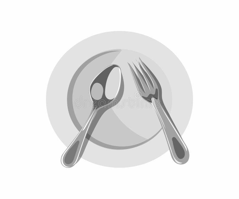 Graphic Illustration of a Gray Spoon and Fork Plate Image, this Vector ...
