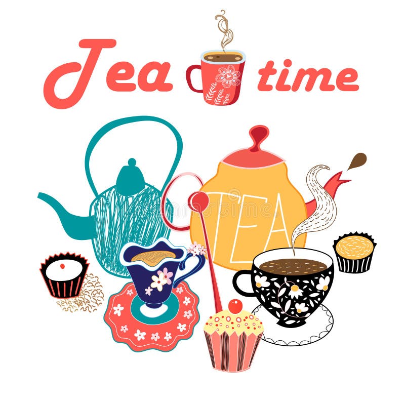 Graphic Illustration of a Tea Set Stock Vector - Illustration of ...