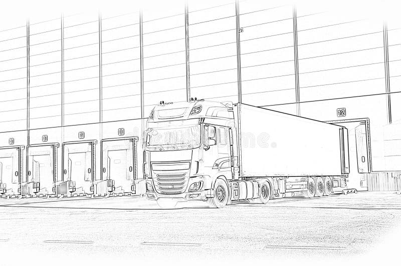 Graphic Image of Unloading a Truck in a Modern Warehouse Stock ...