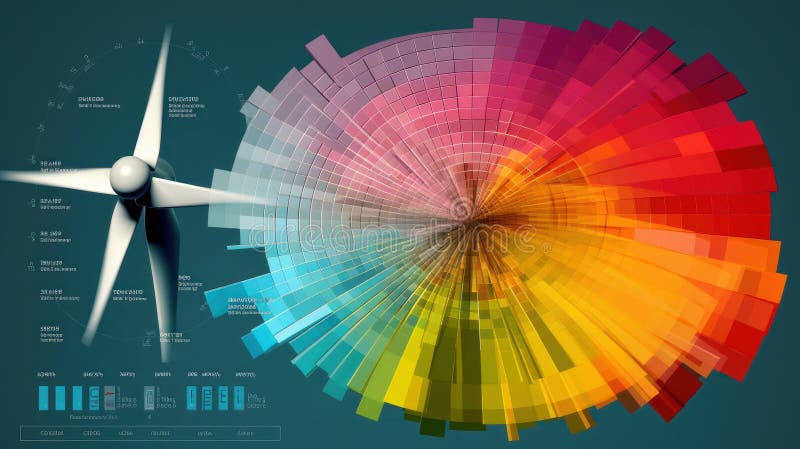 Graphic Image of Wind Generator and Colored Diagram of Energy ...