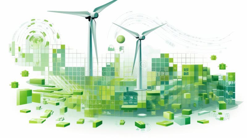 Graphic Image of Wind Generator and Diagram of Energy Production and ...