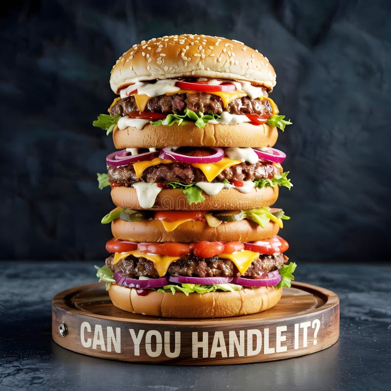 A Graphic of an Impressive, Towering Burger Stacked High Stock ...