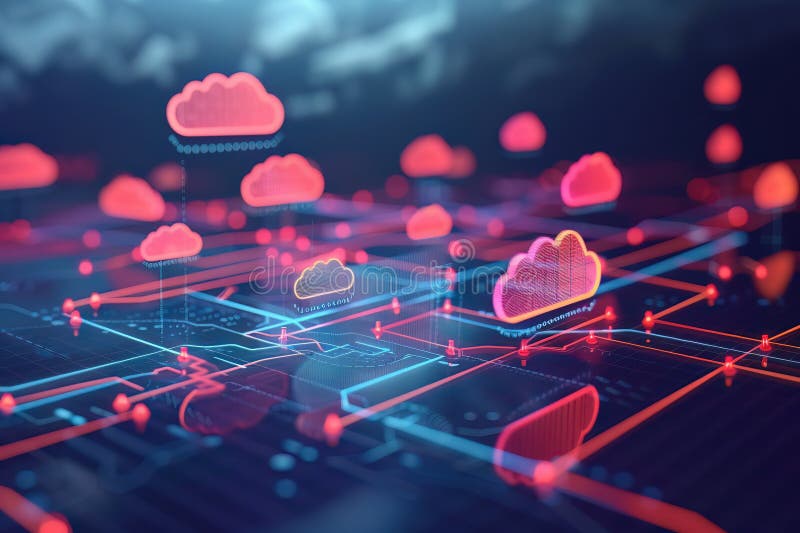 A Graphic Interface Showing a Cloud Computing Network with Nodes and ...