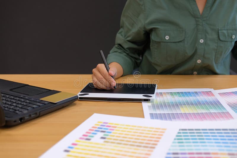 Graphic Interior Designer Working with Computer. Creative Man Dr Stock ...