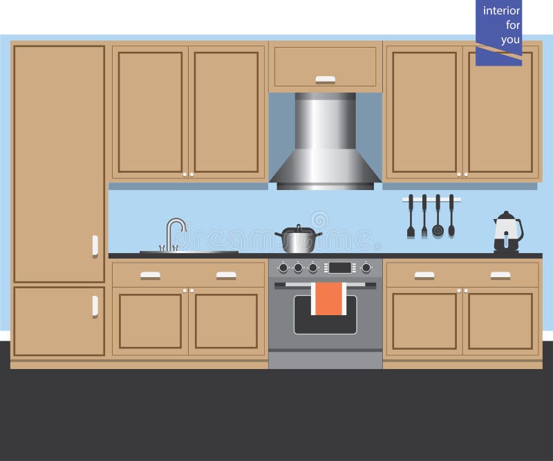 Graphic Kitchen Interior Card Stock Vector - Illustration of cookbook ...