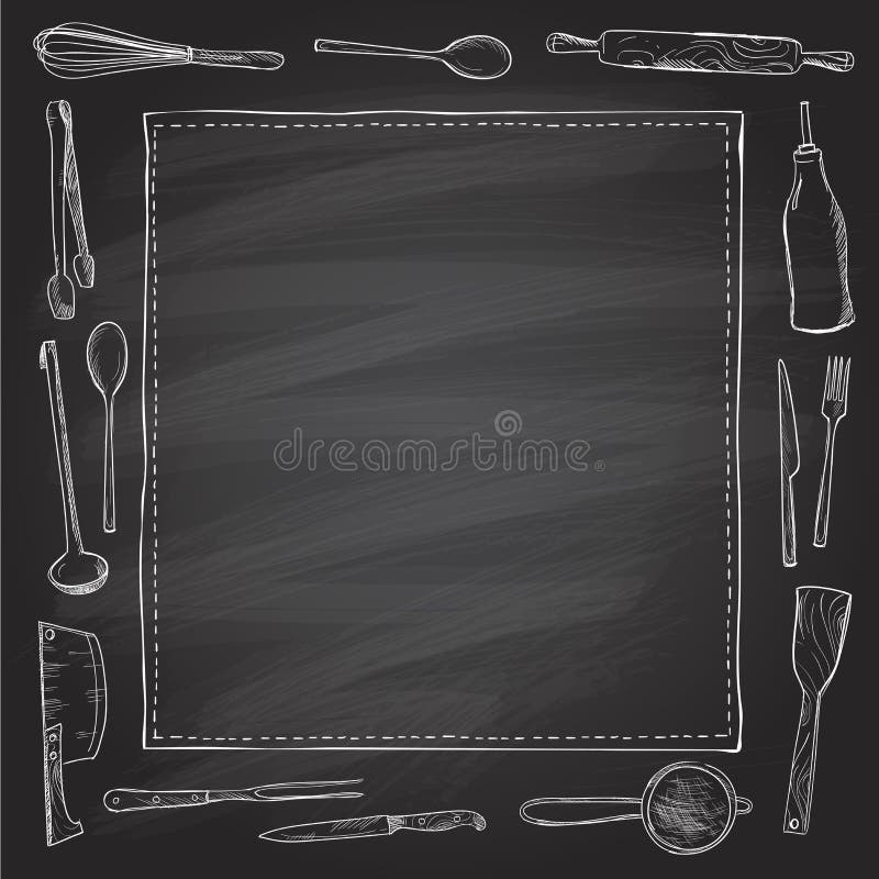 Graphic Kitchen Utensils Frame with Empty Space for Text Stock Vector ...