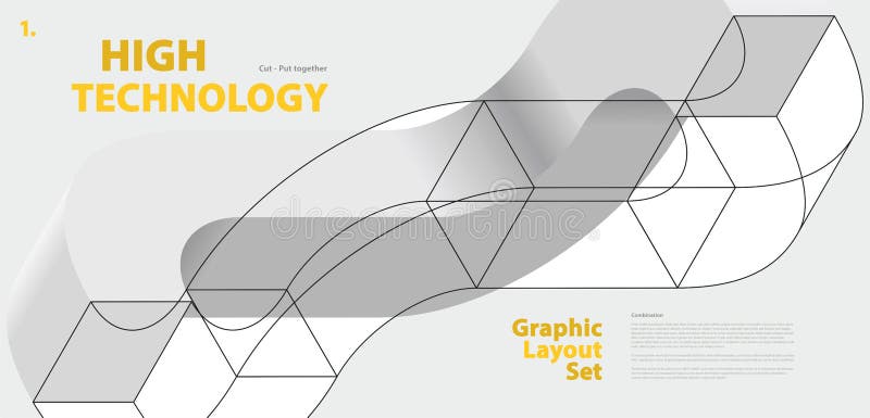 Graphic Layout Set with Abstract Curved Vector Shape, Reminiscent of ...