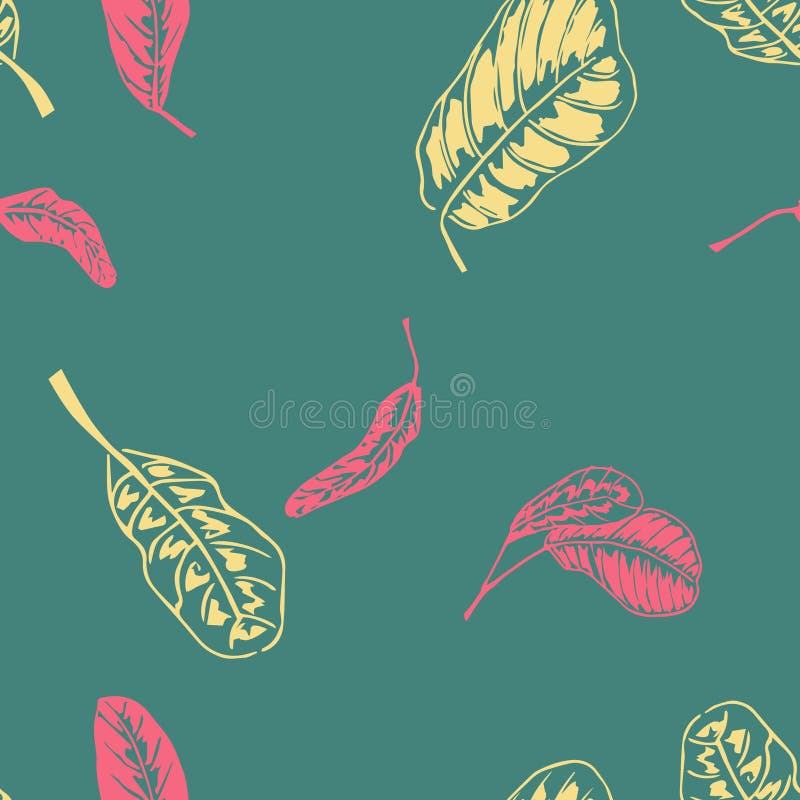 Graphic Leaves Floating in Wind Seamless Pattern Stock Illustration ...