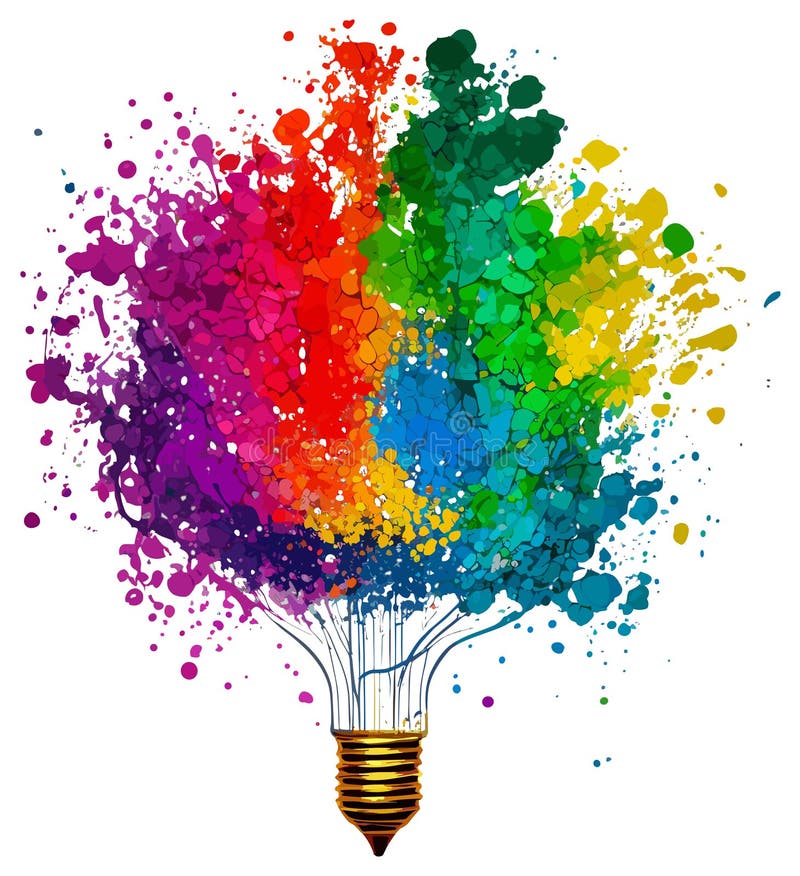 Graphic Light Bulb with Rainbow on White Background Stock Illustration ...