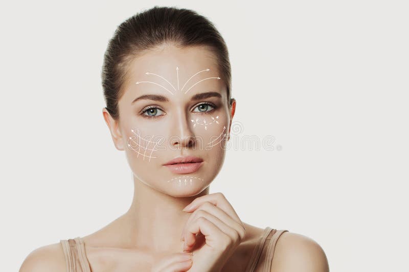 Graphic Lines Shows Face Lifting Effect on Young Female Face Stock ...