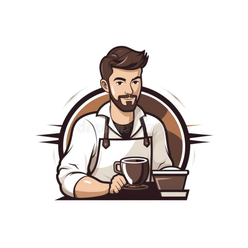 Graphic Logo of Barista with Cup of Coffee on White Background. Stock ...
