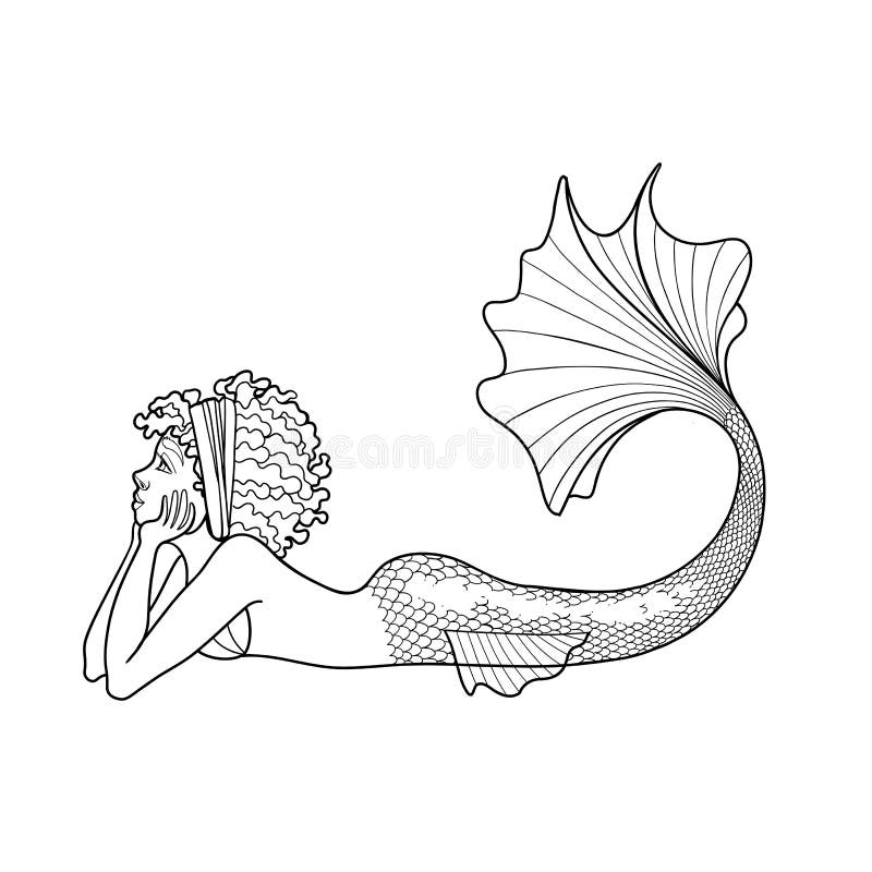 Graphic Lying Mermaid Isolated on White Background Stock Vector ...