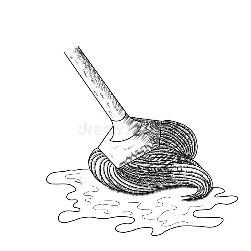 Graphic mop wipes a puddle stock illustration. Illustration of liquid ...