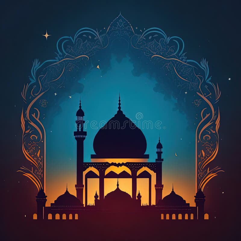 A Graphic of a Mosque with a Blue Orange Gradient Background Stock ...