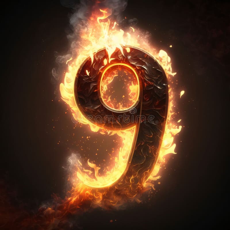 Burning Number 9 in the Form of Fire on a Dark Background Stock ...