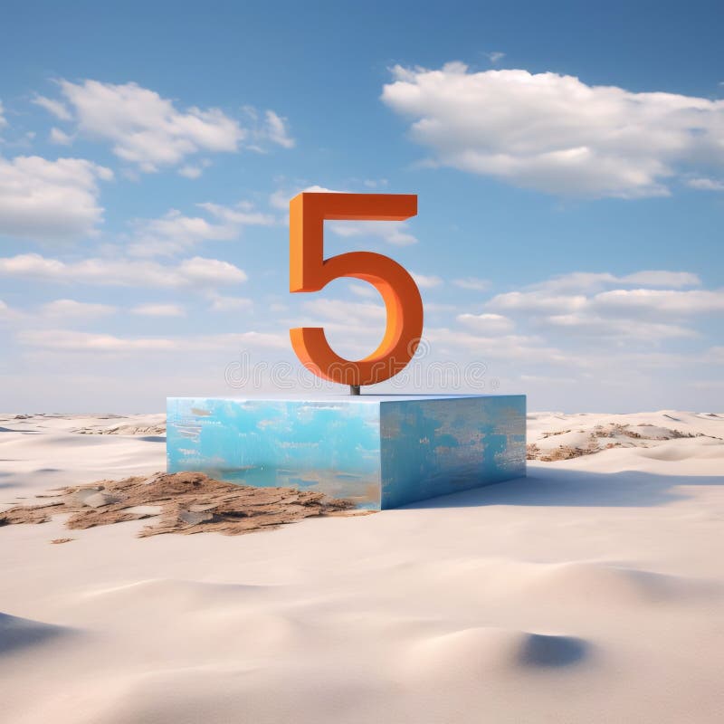 3d Render of Number Five on the Beach with Blue Sky Background Stock ...