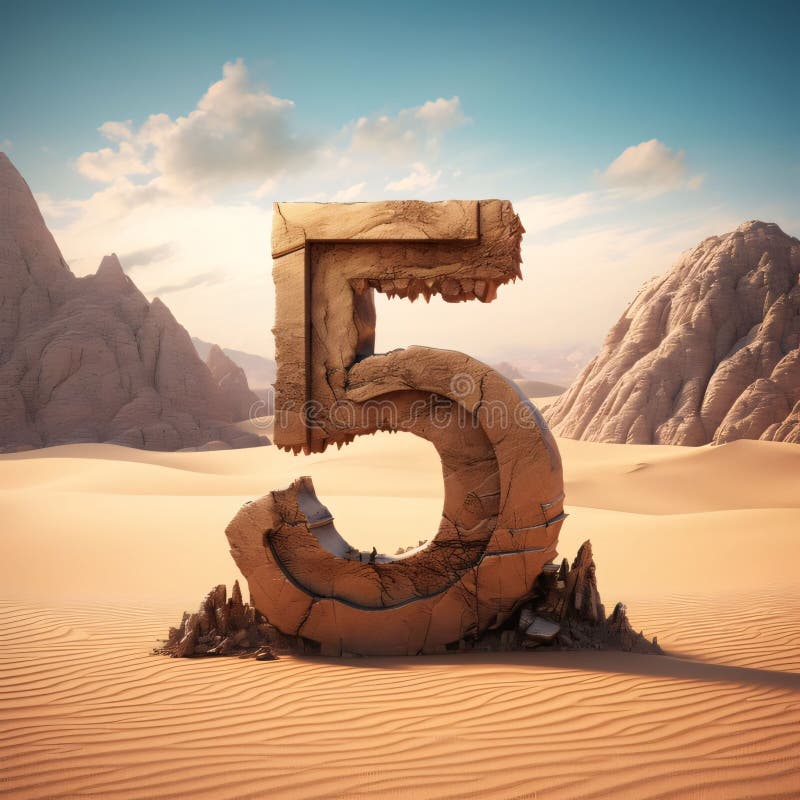 3d Rendering of Number 5 in the Desert. Computer Digital Drawing Stock ...