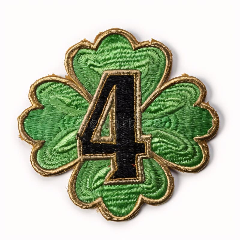 Embroidered Number Four with Clover Leaf on a White Background Stock ...