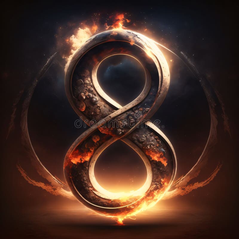 Infinity Symbol in Fire and Smoke, 3d Render Illustration. Number 8 ...