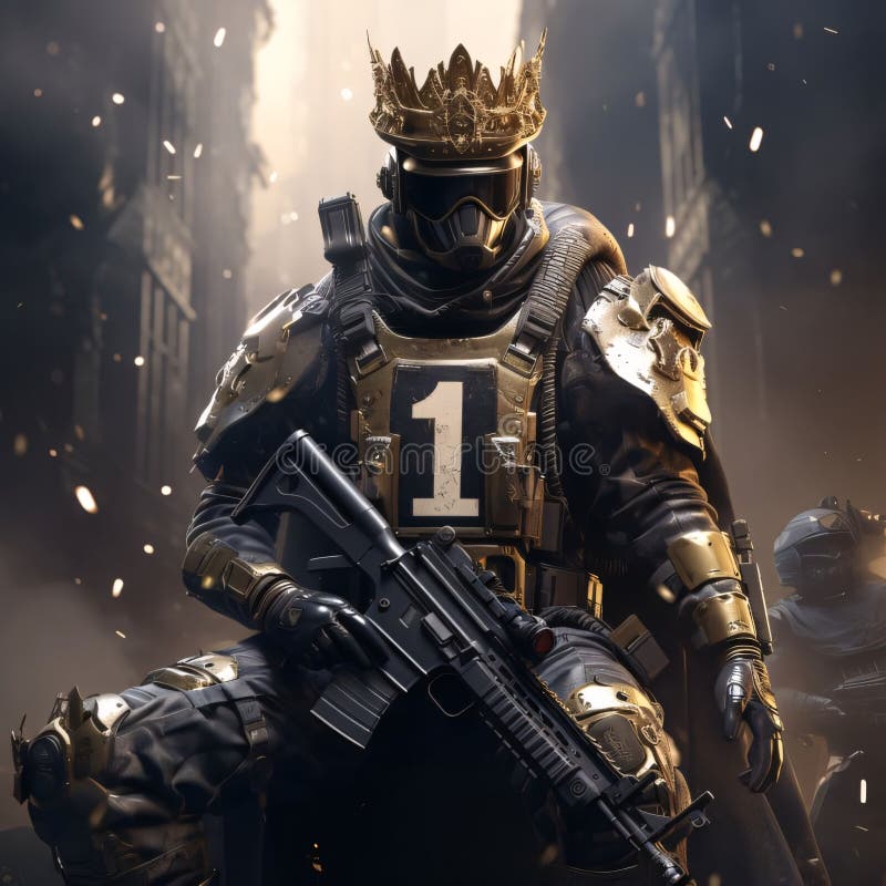 Knight in the Armor with a Machine Gun. 3d Rendering Stock Illustration ...