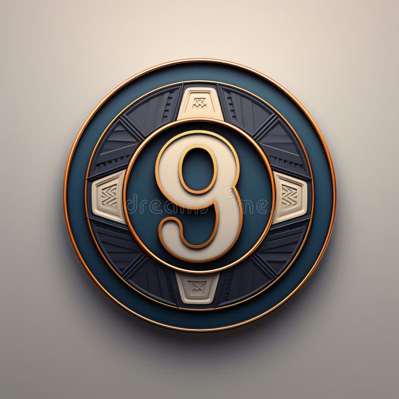 Number 9 in a Circle with a Gold Frame. 3D Rendering Stock Illustration ...