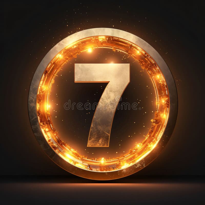 Number 7 in a Circle with a Lot of Light Effects, Vector Illustration ...