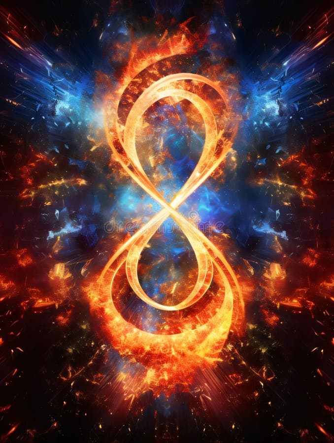 Number Eight in the Space with Fire and Smoke, Computer Generated ...