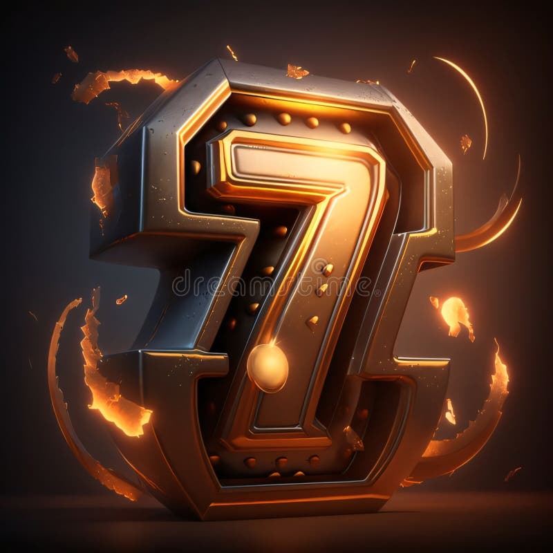 Number 7 in Flame, 3d Render, Black and Orange Background Stock ...