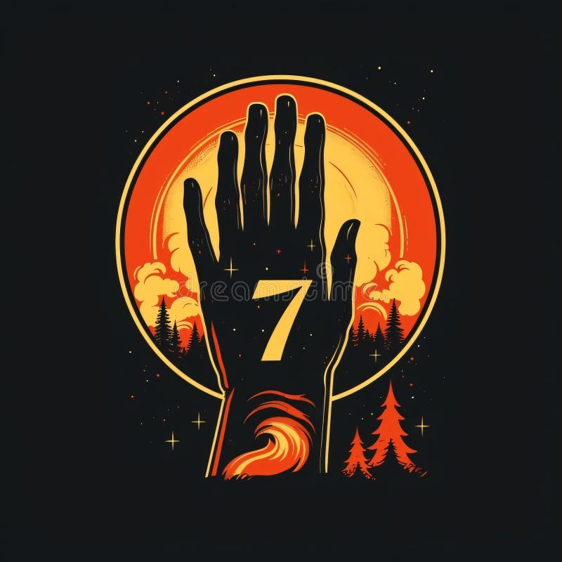 Number 7 on the Hand of a Man in the Forest. Vector Illustration Stock ...