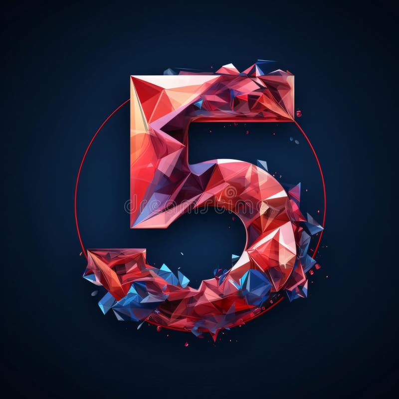 Number 5, Low Poly Style Font Made of Triangles, Vector Illustration ...