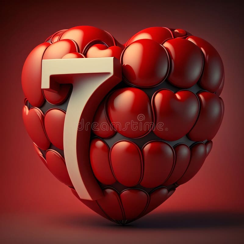 Number 7 in the Shape of a Red Heart. 3D Rendering Stock Illustration ...