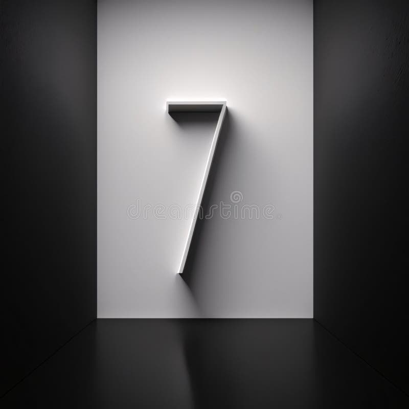 Number 7 on the Wall, 3d Render, Black and White Stock Illustration ...