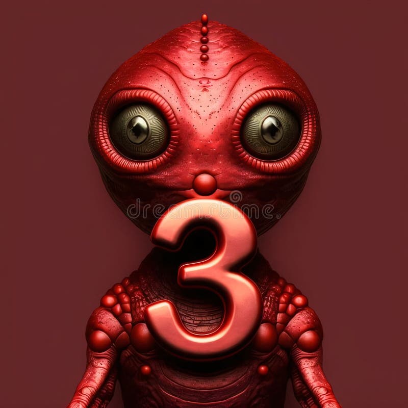 Red Alien with Number 3. 3D Illustration Stock Illustration ...