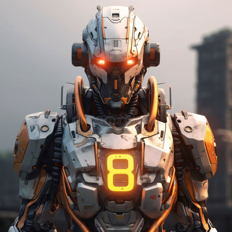 Robot on the Background of the City. 3d Rendering. Number 8 Stock ...