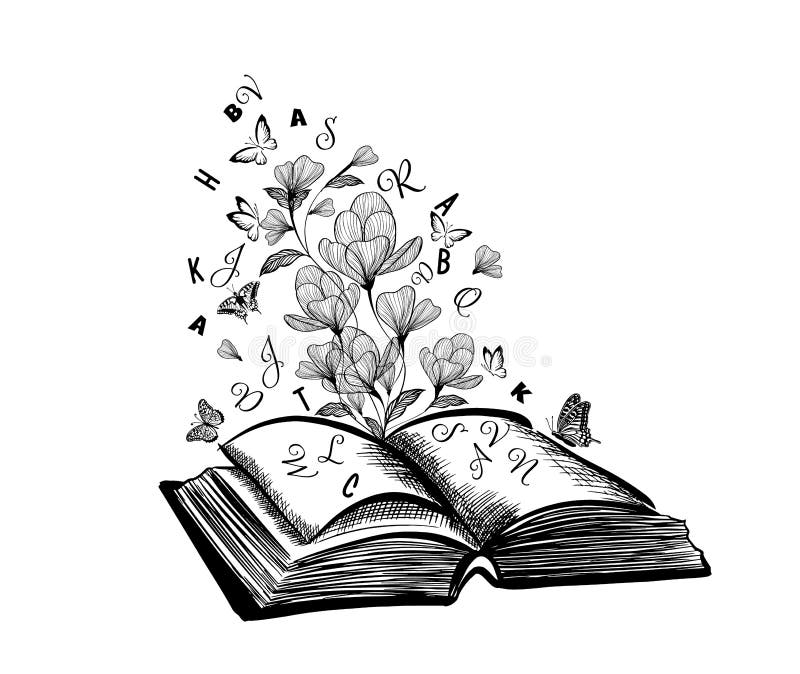 Graphic Object Book with Letters and Flowers Abstraction. Vector ...