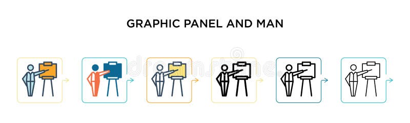 Graphic Panel and Man Vector Icon in 6 Different Modern Styles. Black ...