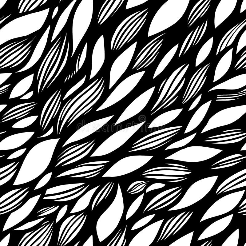 The Graphic Pattern of Leaves and Waves. Black and White Stock Vector ...